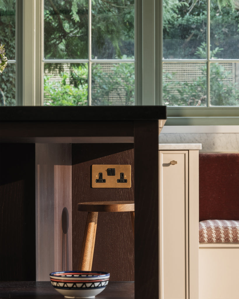 Double Socket Antique Brass Black | Sockets & Modules