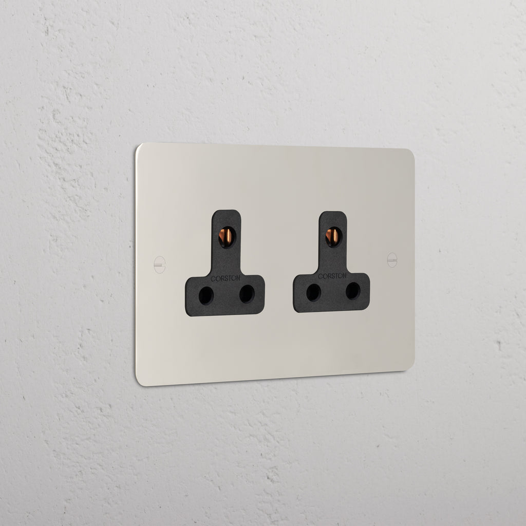 Double 2x 5A Light Socket Polished Nickel Black | Sockets & Modules