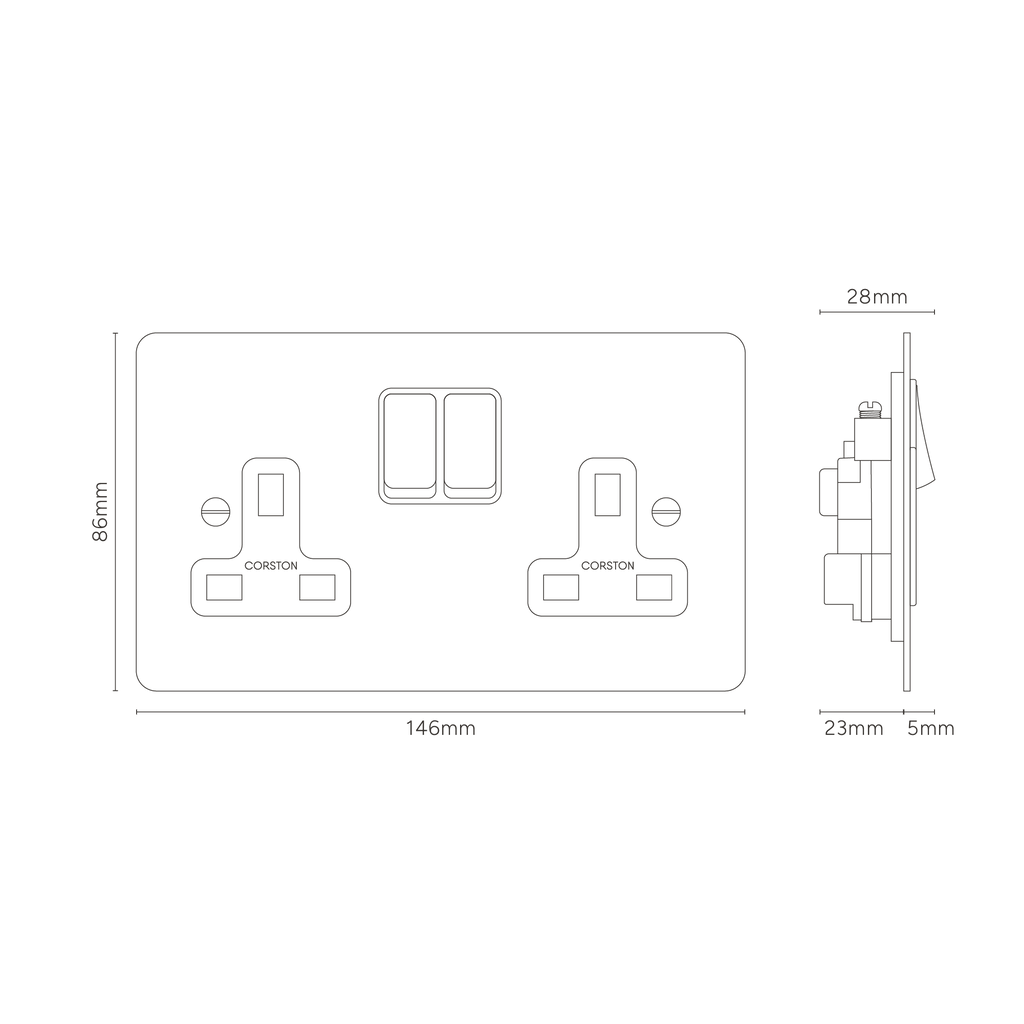 Double Socket Paintable Black | Sockets & Modules