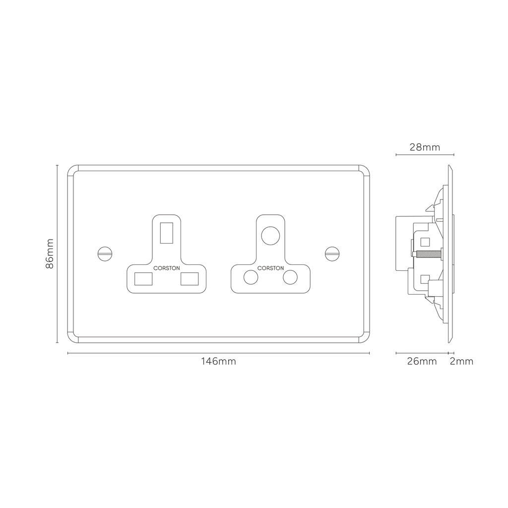 Double 13A & 5A Socket Clear Black | Sockets & Modules